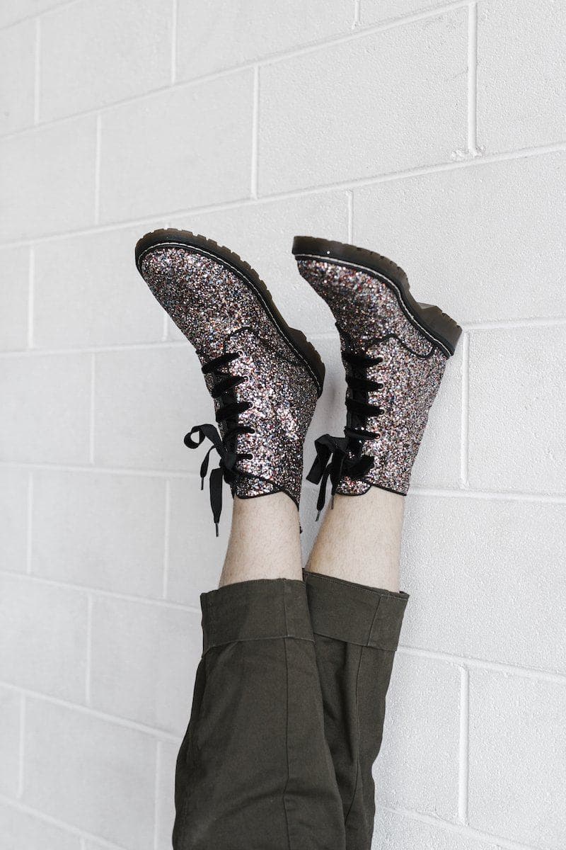 'Billie' Black/Multicolour Glitter vegan combat boots by Zette Shoes ...